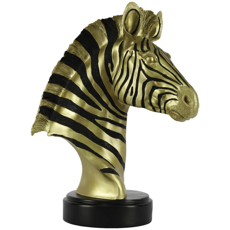 ZEBRA HEAD ON PLINTH 46CM GOLD/BL – Transnatal