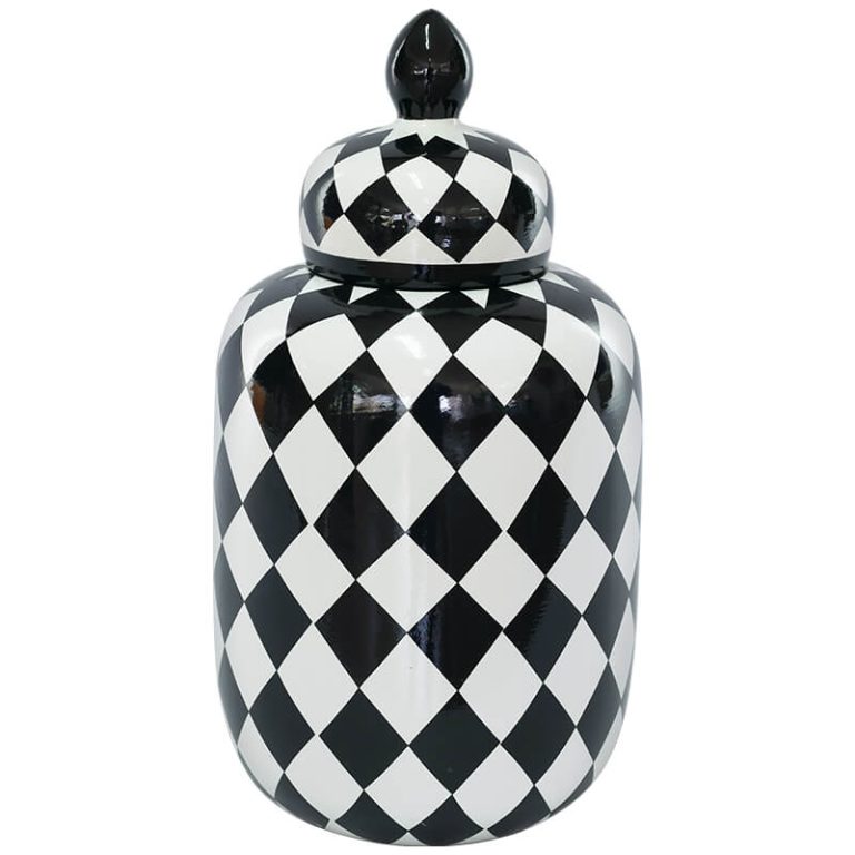 BLACK/WHITE CHECK JAR/LID 34CM – Transnatal