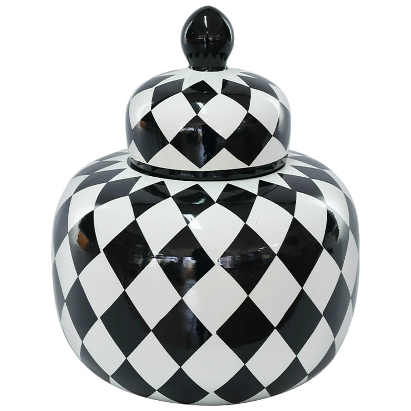 BLACK/WHITE CHECK JAR/LID 26CM – Transnatal