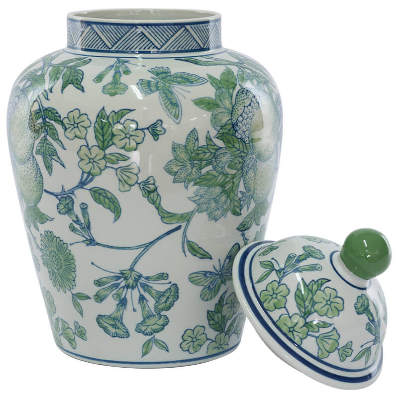 GREEN WHITE GINGER JAR/LID 34CM – Transnatal